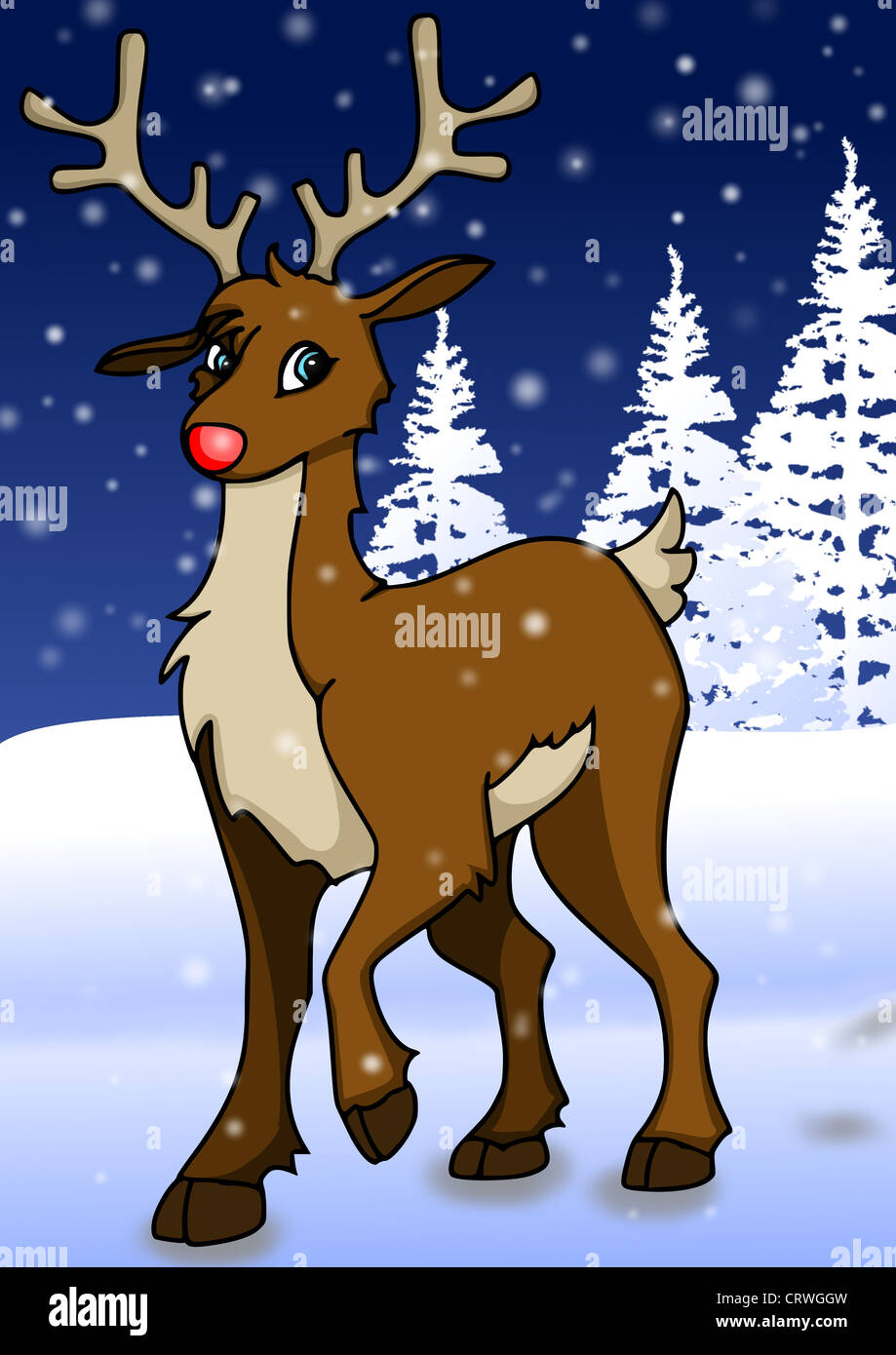 Rudolph in a winter landscape Stock Photo - Alamy