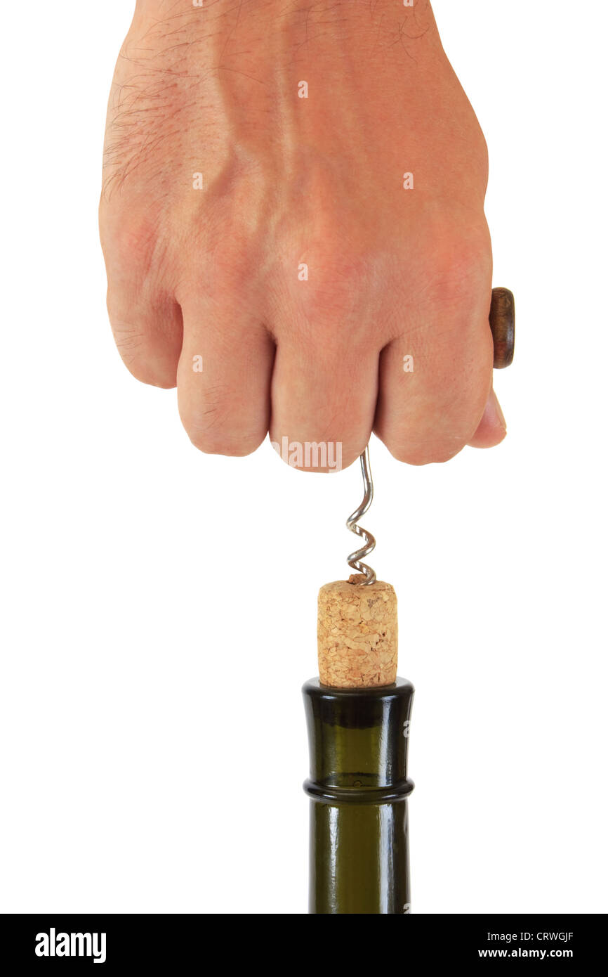 pulling corkscrew cork from the bottle Stock Photo - Alamy