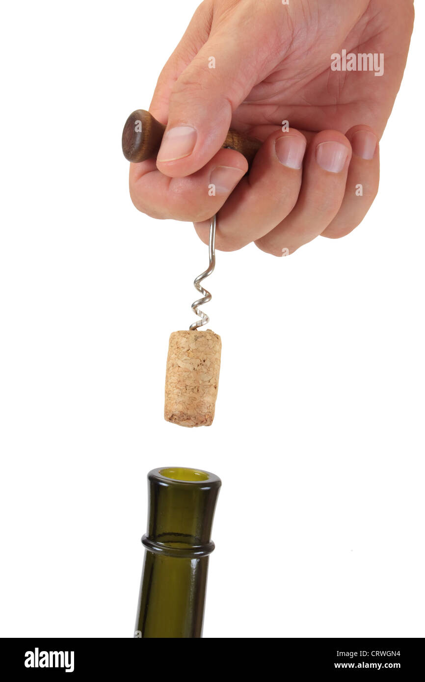 pulling corkscrew cork from the bottle Stock Photo - Alamy