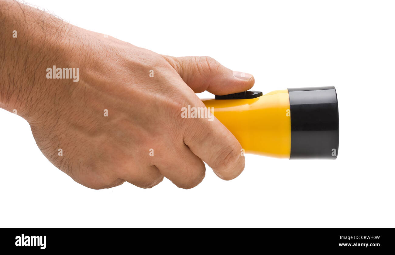 yellow plastic flashlight in hand Stock Photo - Alamy