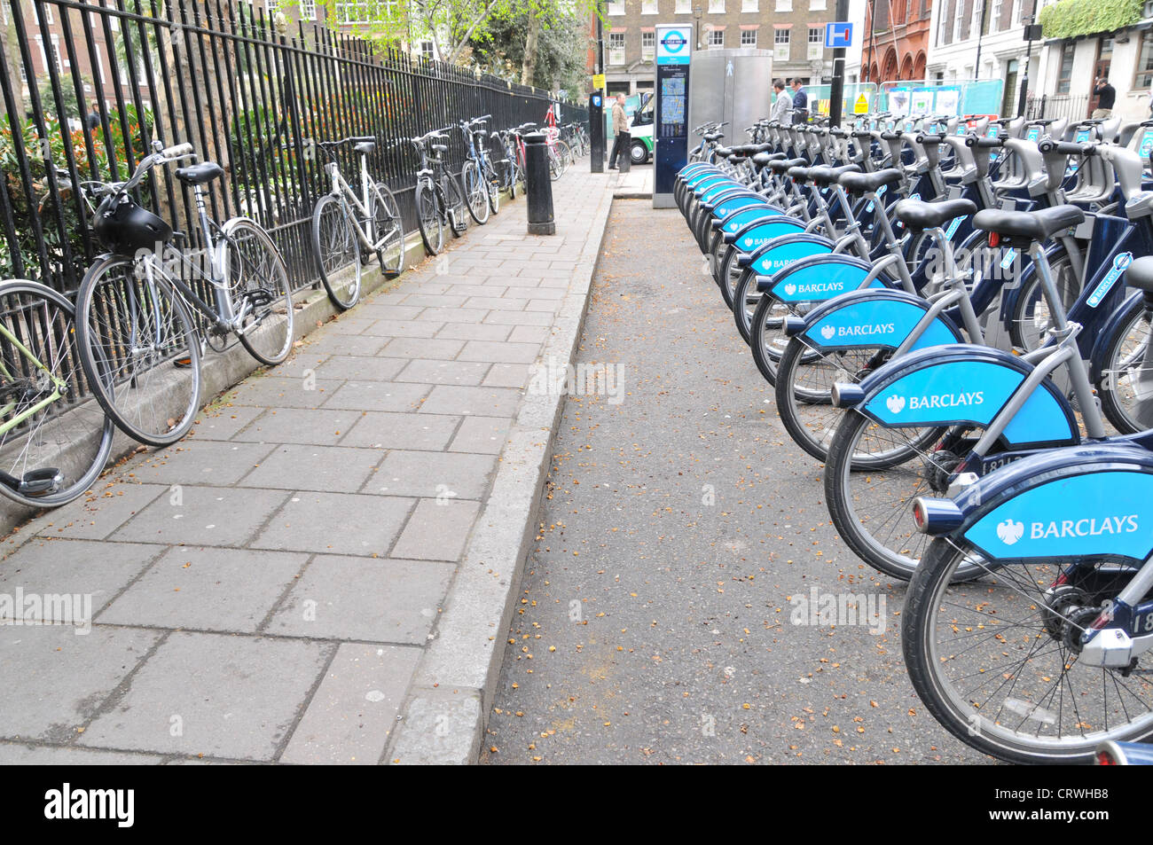 Bicycles Barclay's bike hire London Soho bikes Stock Photo - Alamy