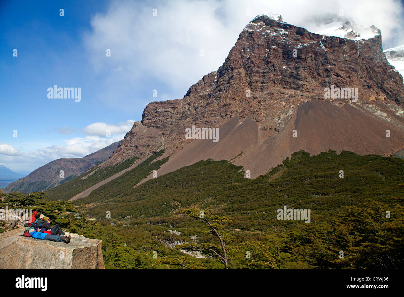 Hikers at the lookout at the head of the Frances Valley on the Torres ...