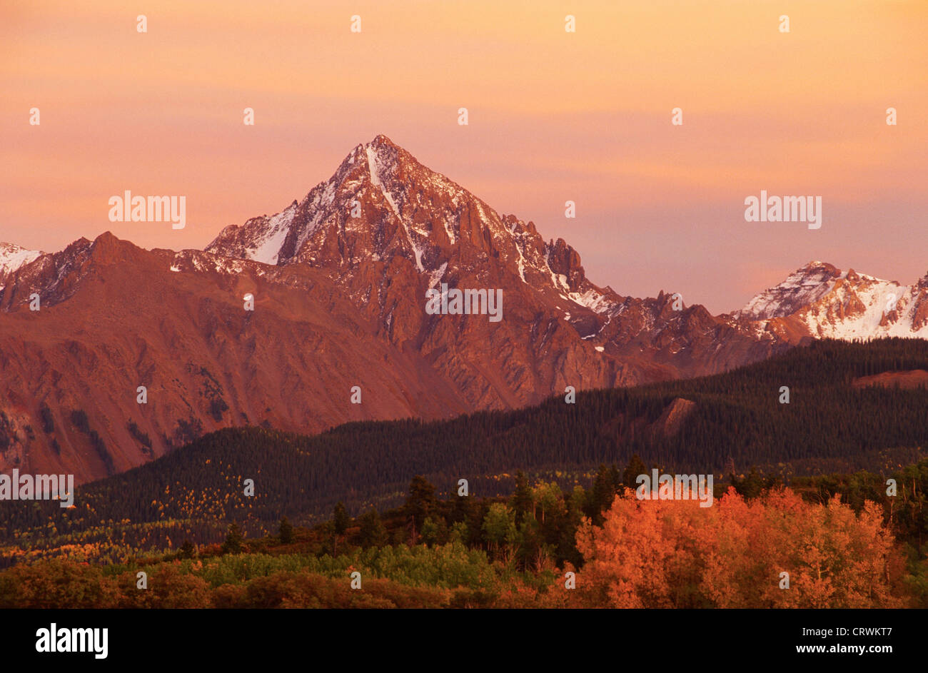 Sneffels Range in autumn at sunset from Dallas Divide, near Ridgeway ...