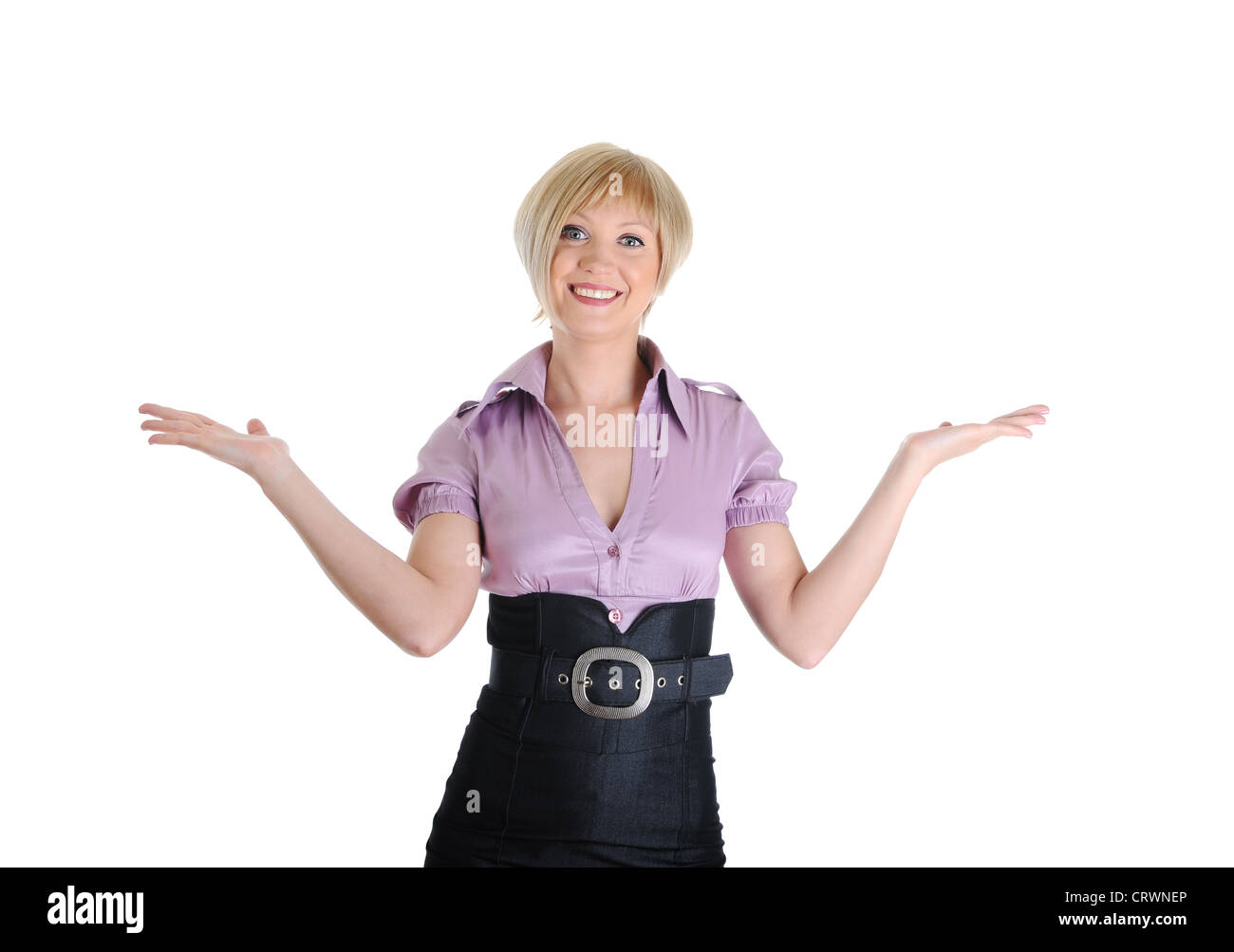 Girl raised her hands Stock Photo - Alamy