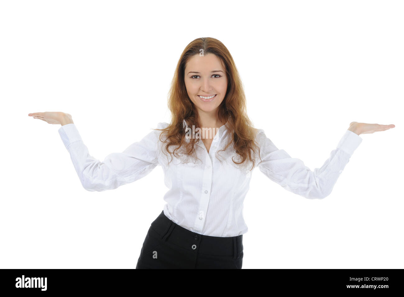 woman looks at her open palm Stock Photo - Alamy
