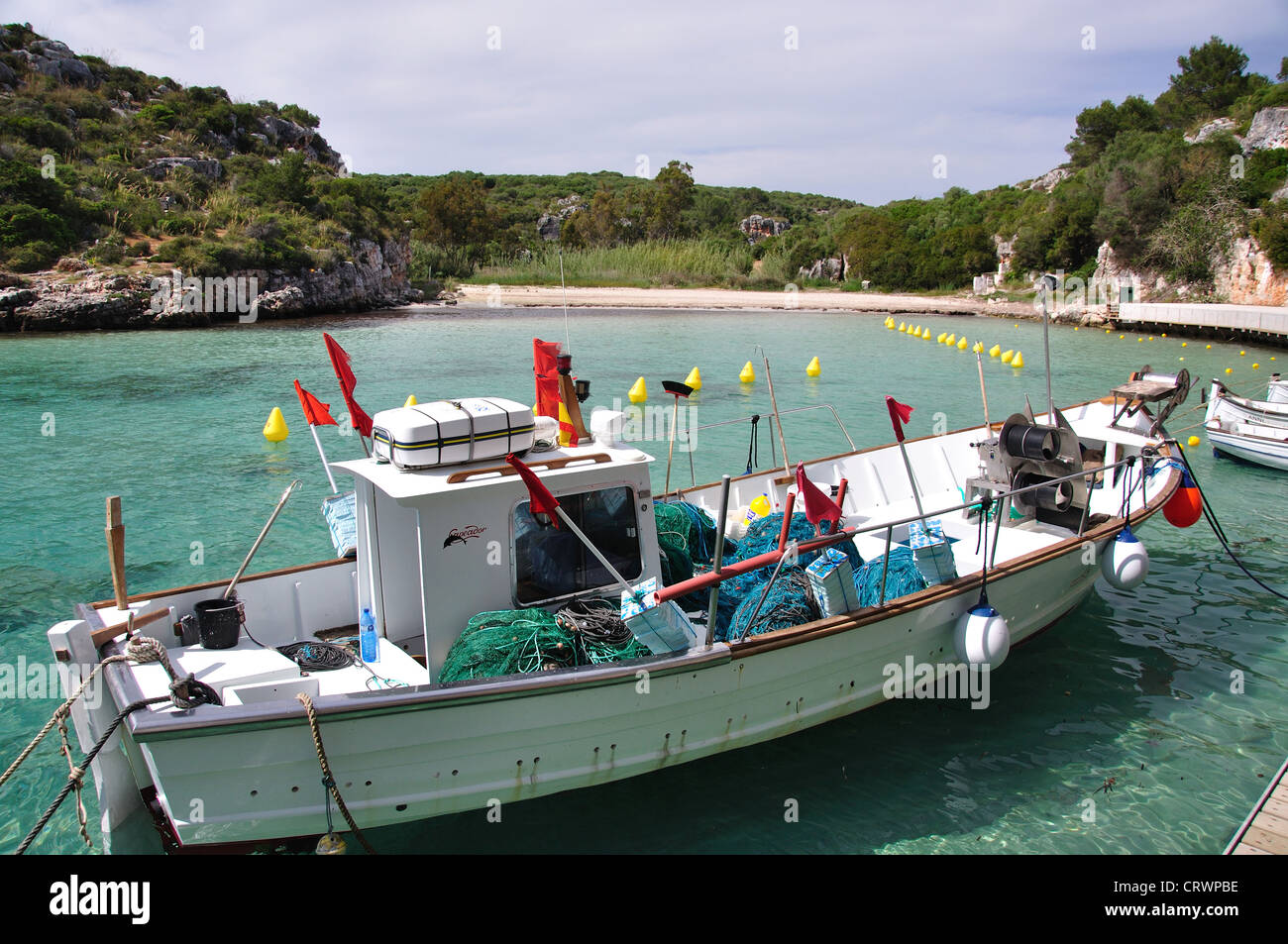Fishing boat, Es Canutells, Menorca, Balearic Islands, Spain Stock ...