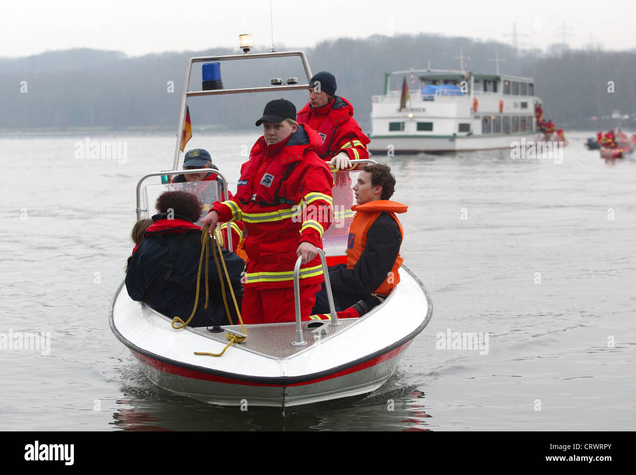 Wasserrettungsuebung - A DLRG boat takes passengers on land Stock Photo ...
