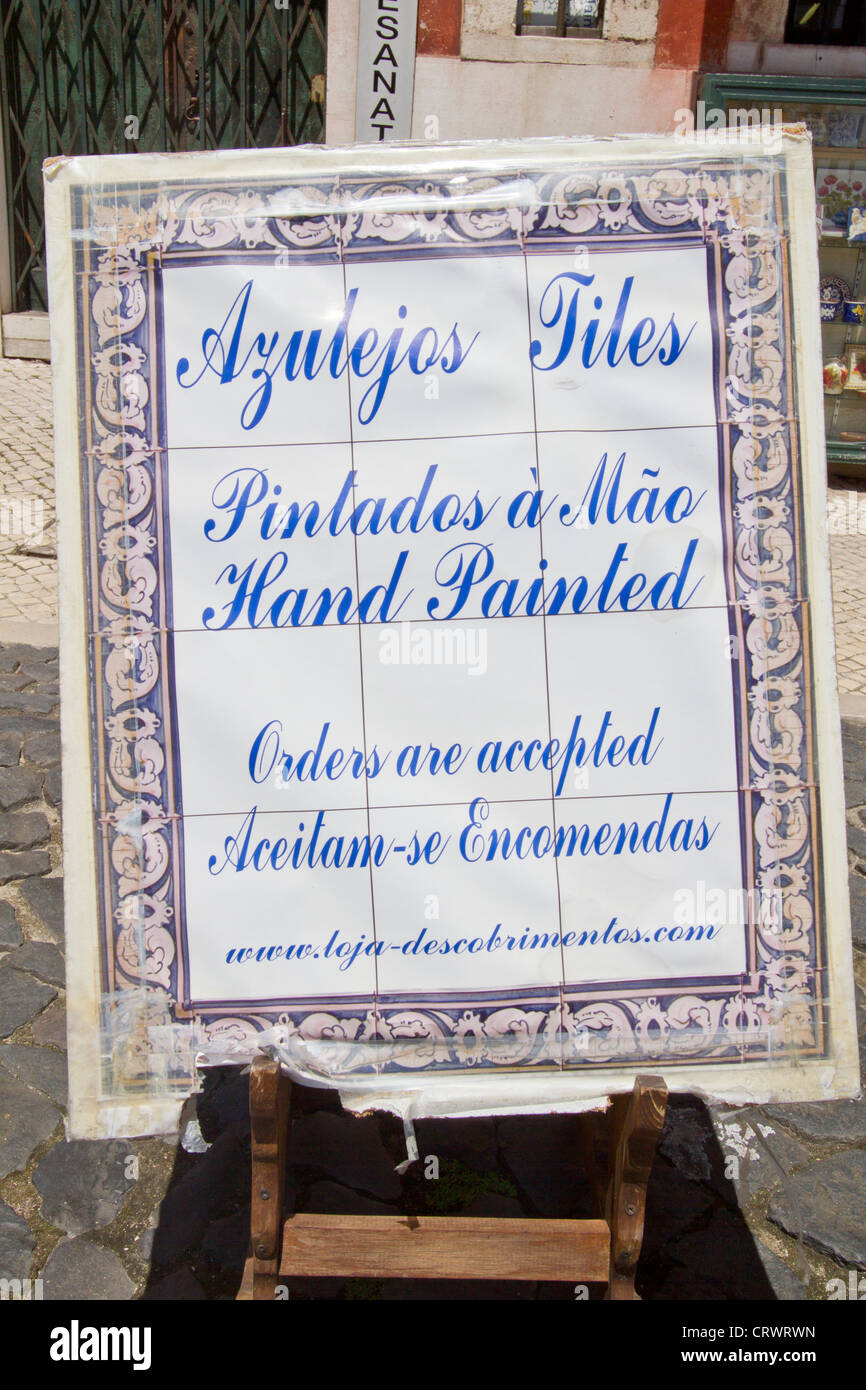 Advertisement on tiles for hand painted tiles, Lisbon, Portugal Stock ...