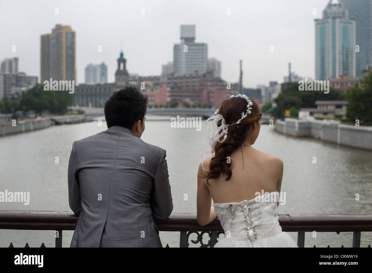 Bridegroom and bride have their wedding photographs taken on Waibaidu ...