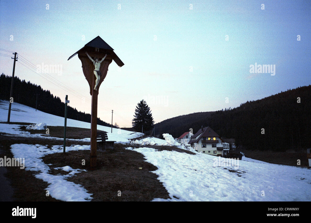 A crossroads in snowy Black Forest Stock Photo - Alamy