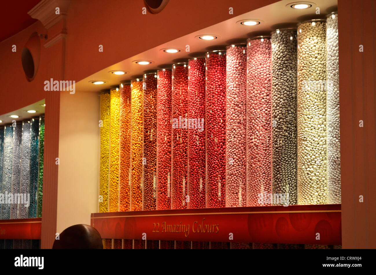 M&M's in multi colour tubes. Taken at Londons M&M World Stock Photo - Alamy