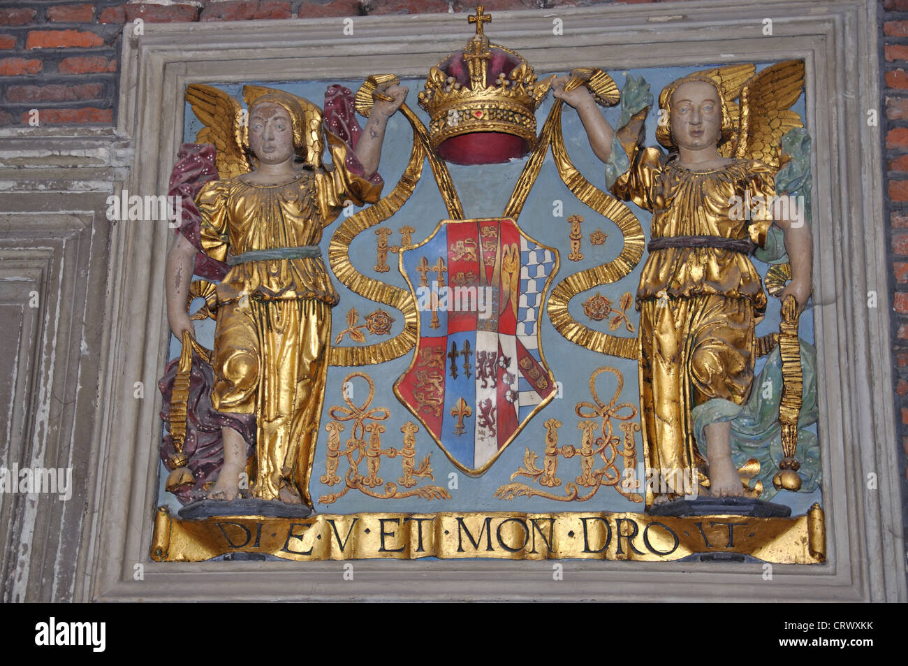 Royal coat of arms in Hampton Court Palace, London Borough of Richmond ...