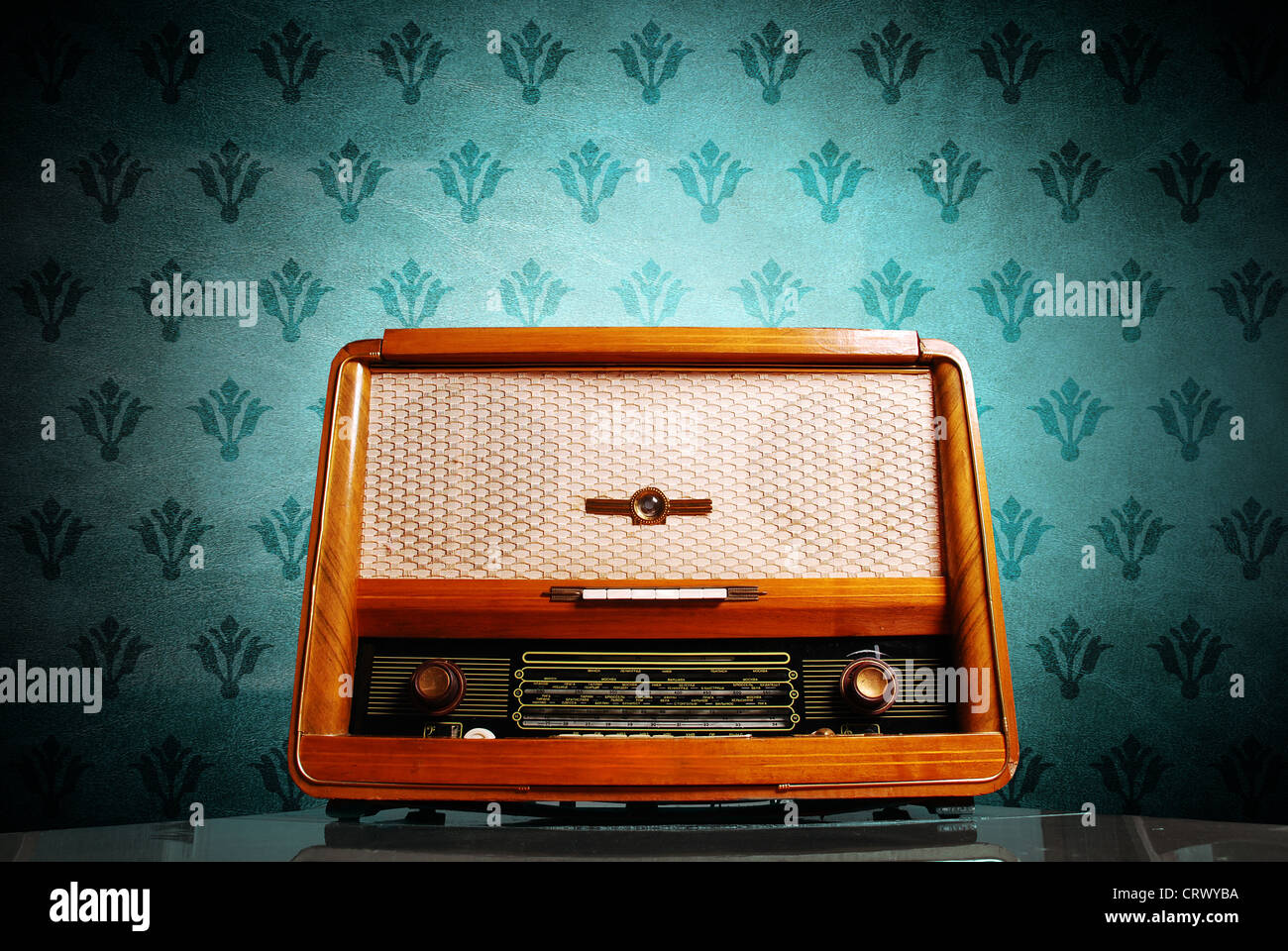 vintage radio on blue background Stock Photo - Alamy
