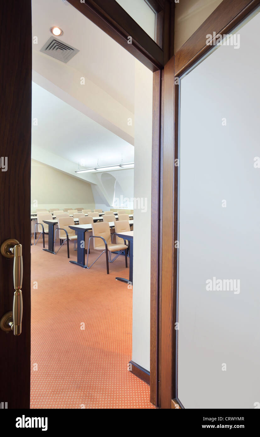 Interior of a hotel, view on entrance of a conference room Stock Photo ...