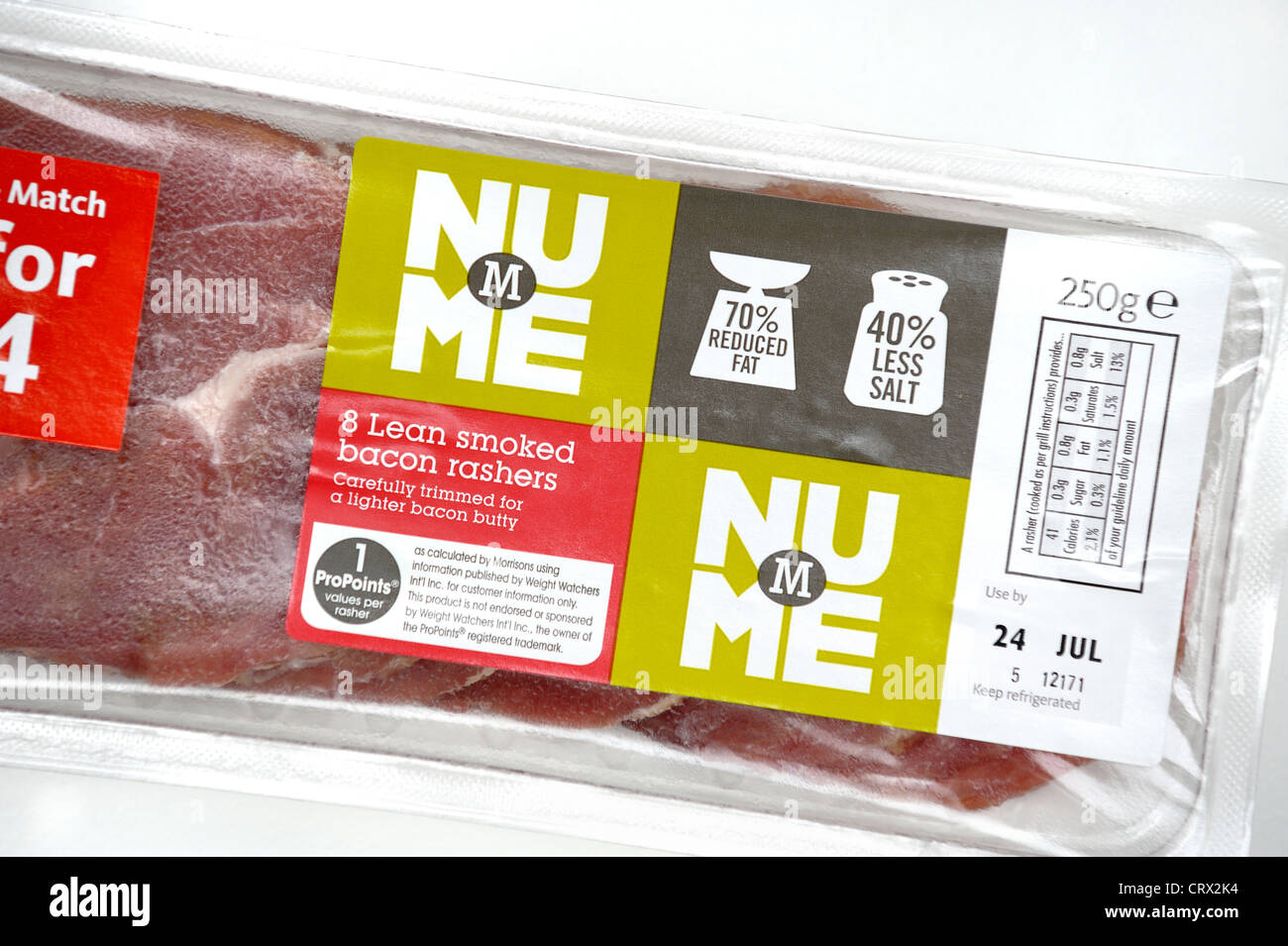 8 lean smoked bacon rashes 70% reduced fat 40% less salt Stock Photo ...