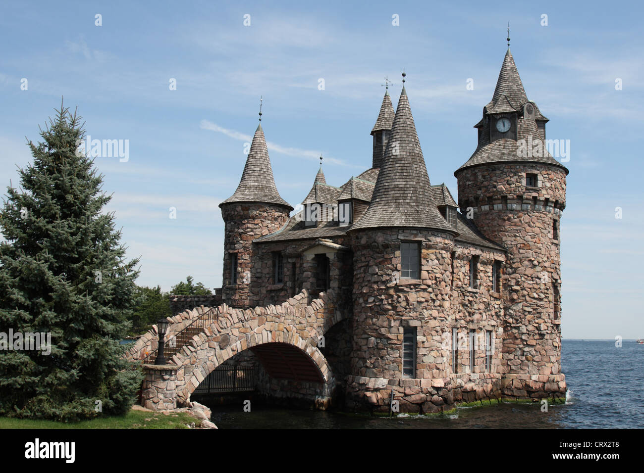 ancient boldt castle with moat and bridge on heart island located on ...