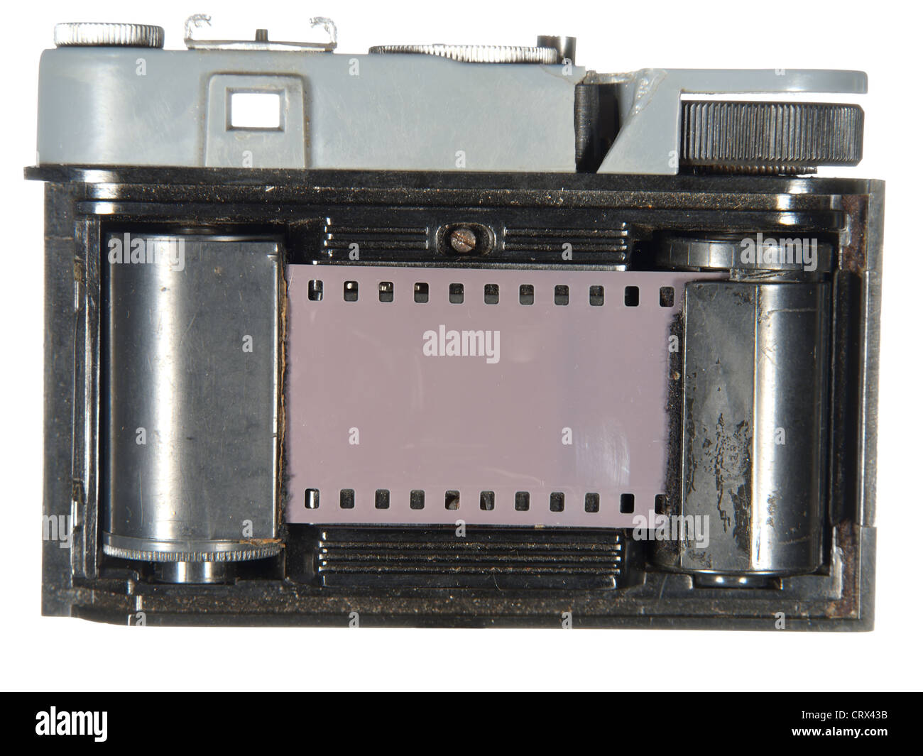 Very old classic camera, rear view, cover removed, the body is divided ...