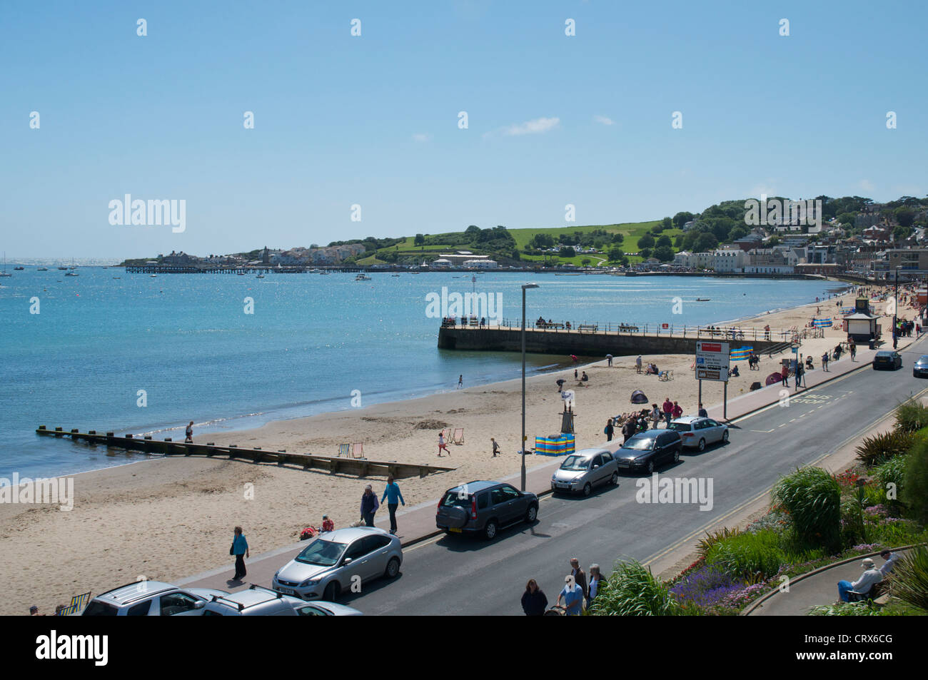 Swanage beach on a beautiful summers day Stock Photo - Alamy