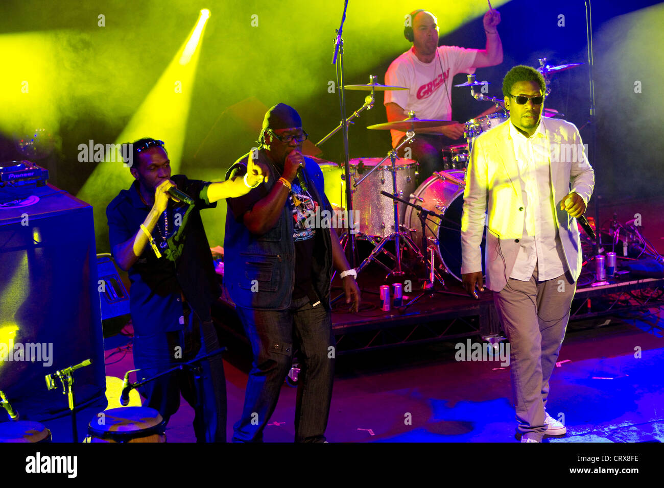 Roots Manuva playing on the main stage, Back2Black Festival, Old ...