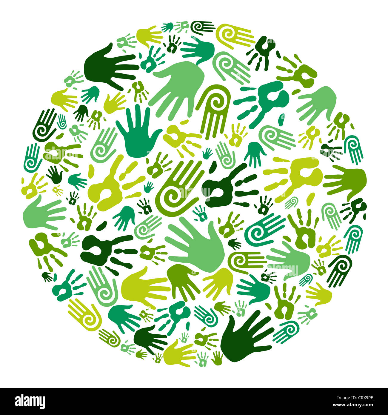 Go green human hands icons in circle composition background. Vector ...