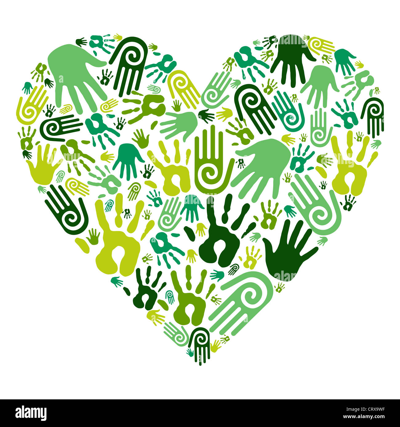 Go green human hands icons in love heart isolated over white background ...