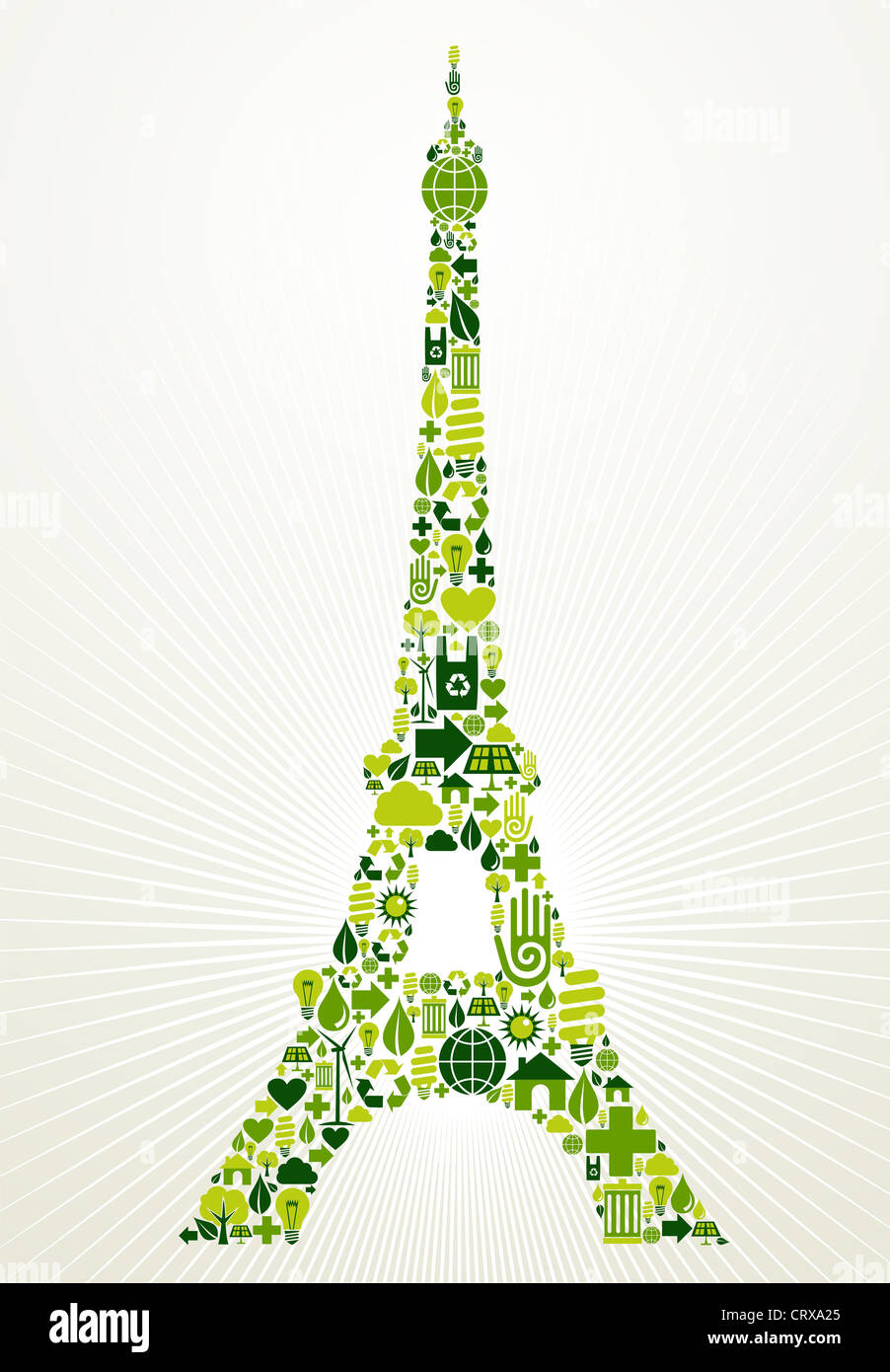 Paris go green. Eco friendly icon set in Eiffel Tower shape ...