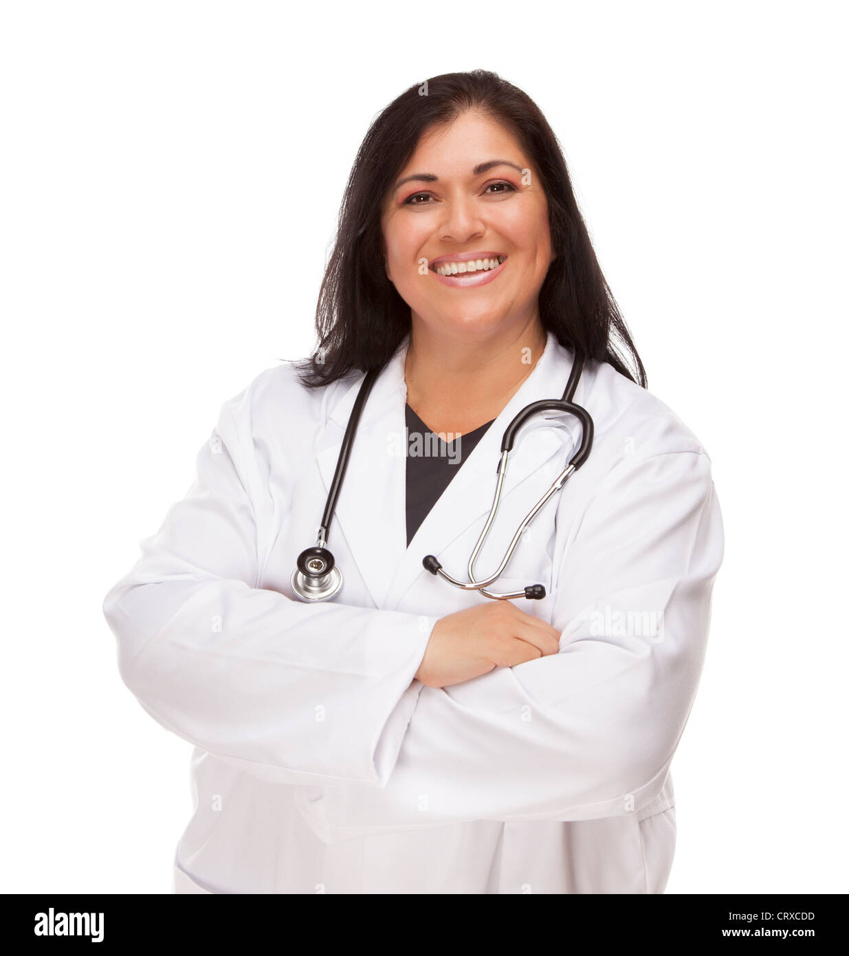 Attractive Female Hispanic Doctor or Nurse Isolated on a White ...