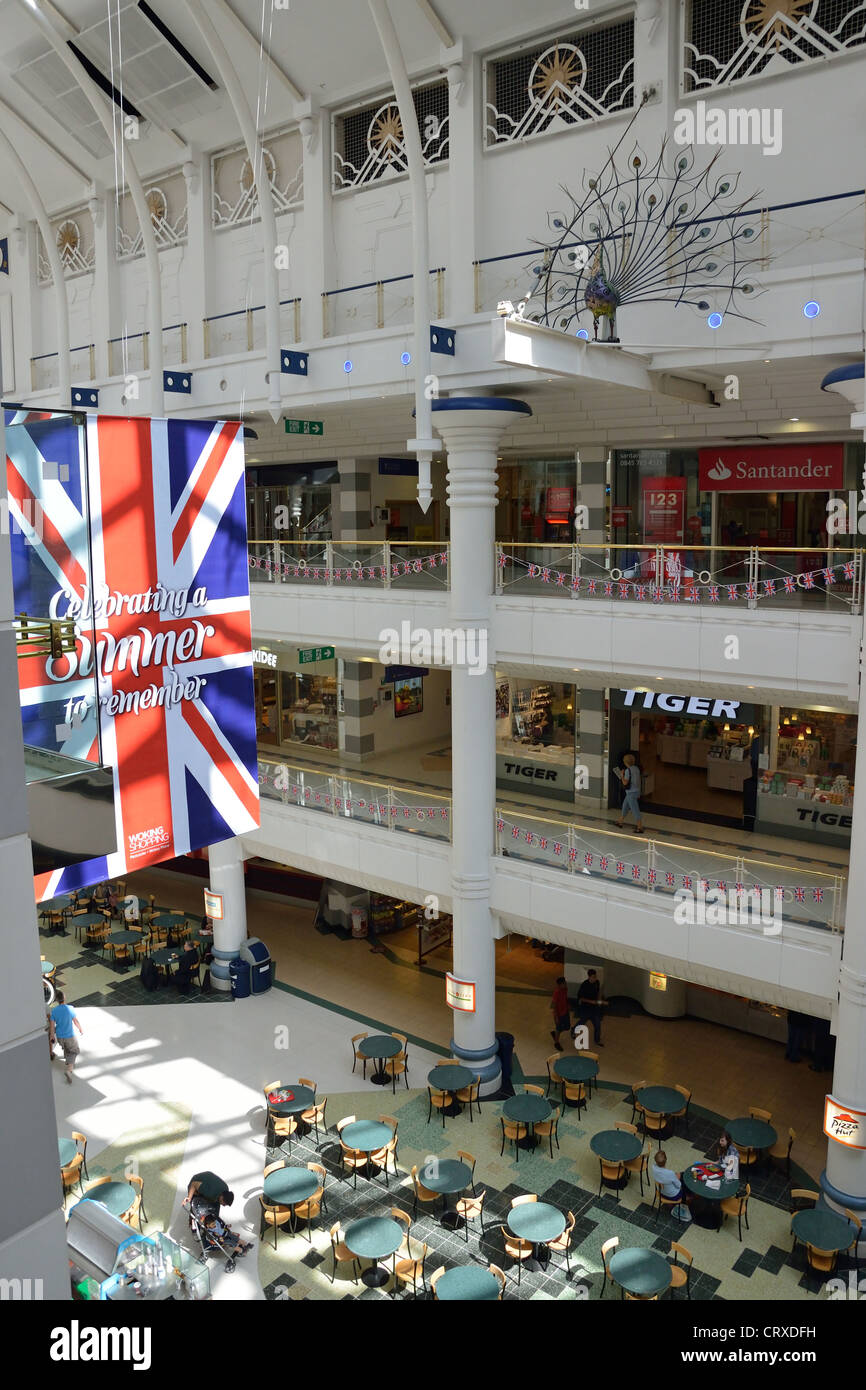 Interior atrium of The Peacocks Centre, Woking Town Square, Woking ...