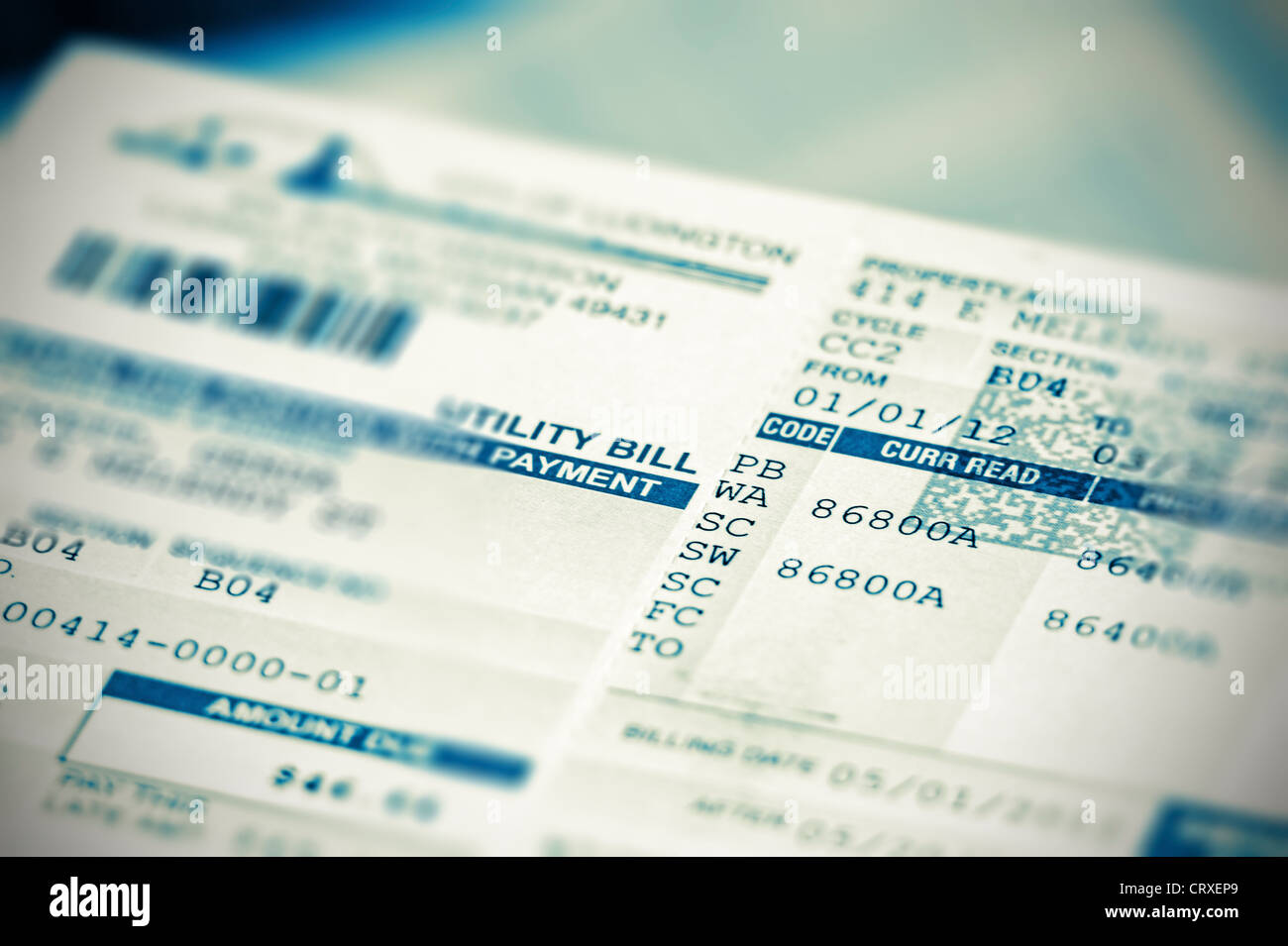 Close-up view of utility bill, USA Stock Photo - Alamy