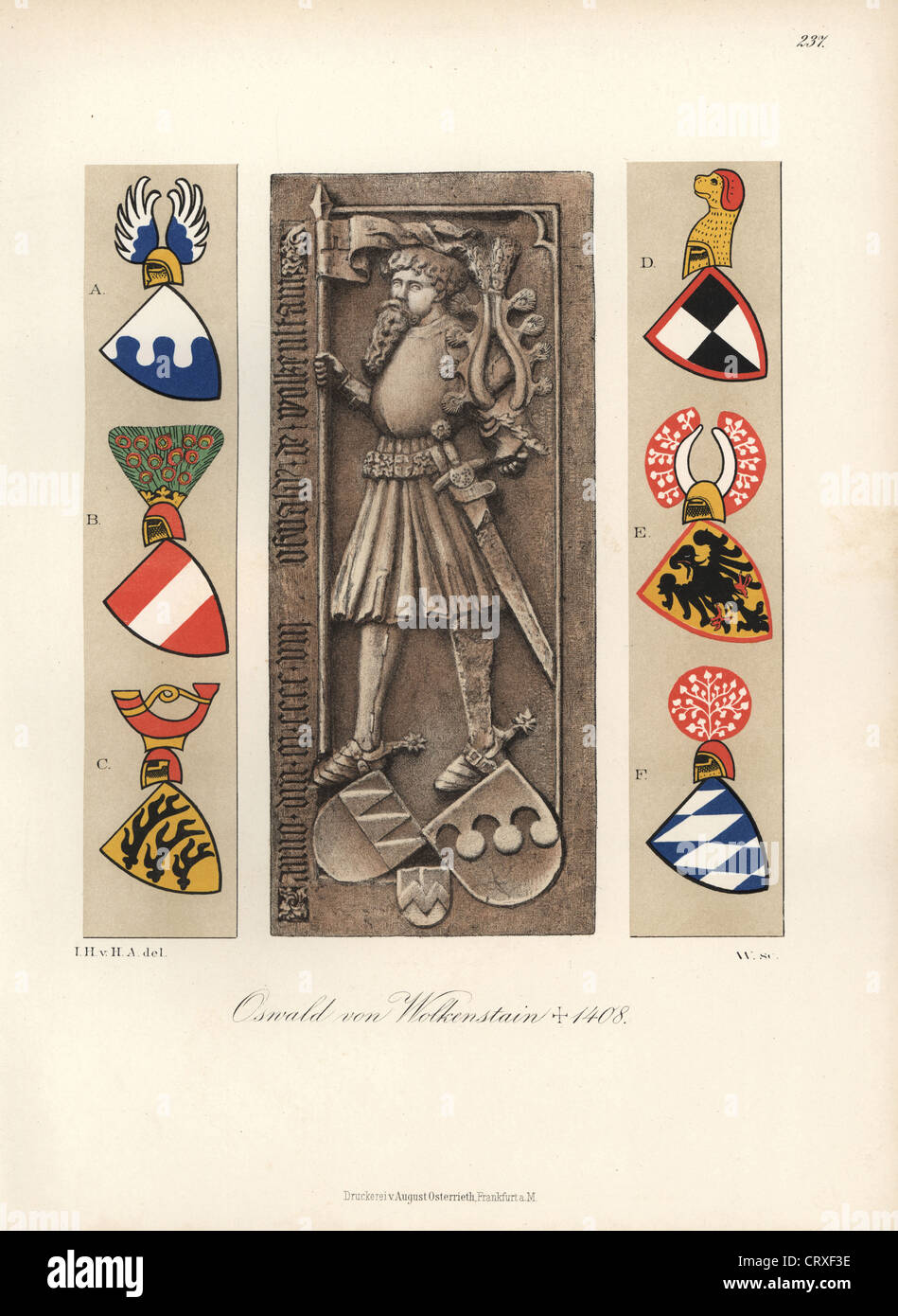 Knight in armour with lance and sword from the 15th century with border ...