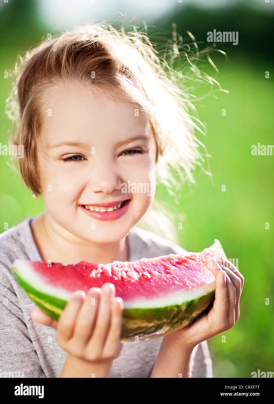 girl with watermelon outdoor Stock Photo - Alamy