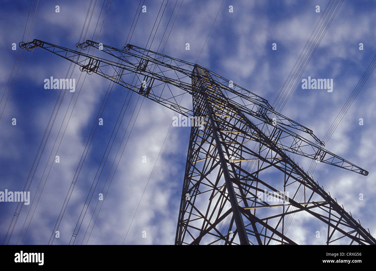 Electricity pylon from below to above photographed Stock Photo - Alamy