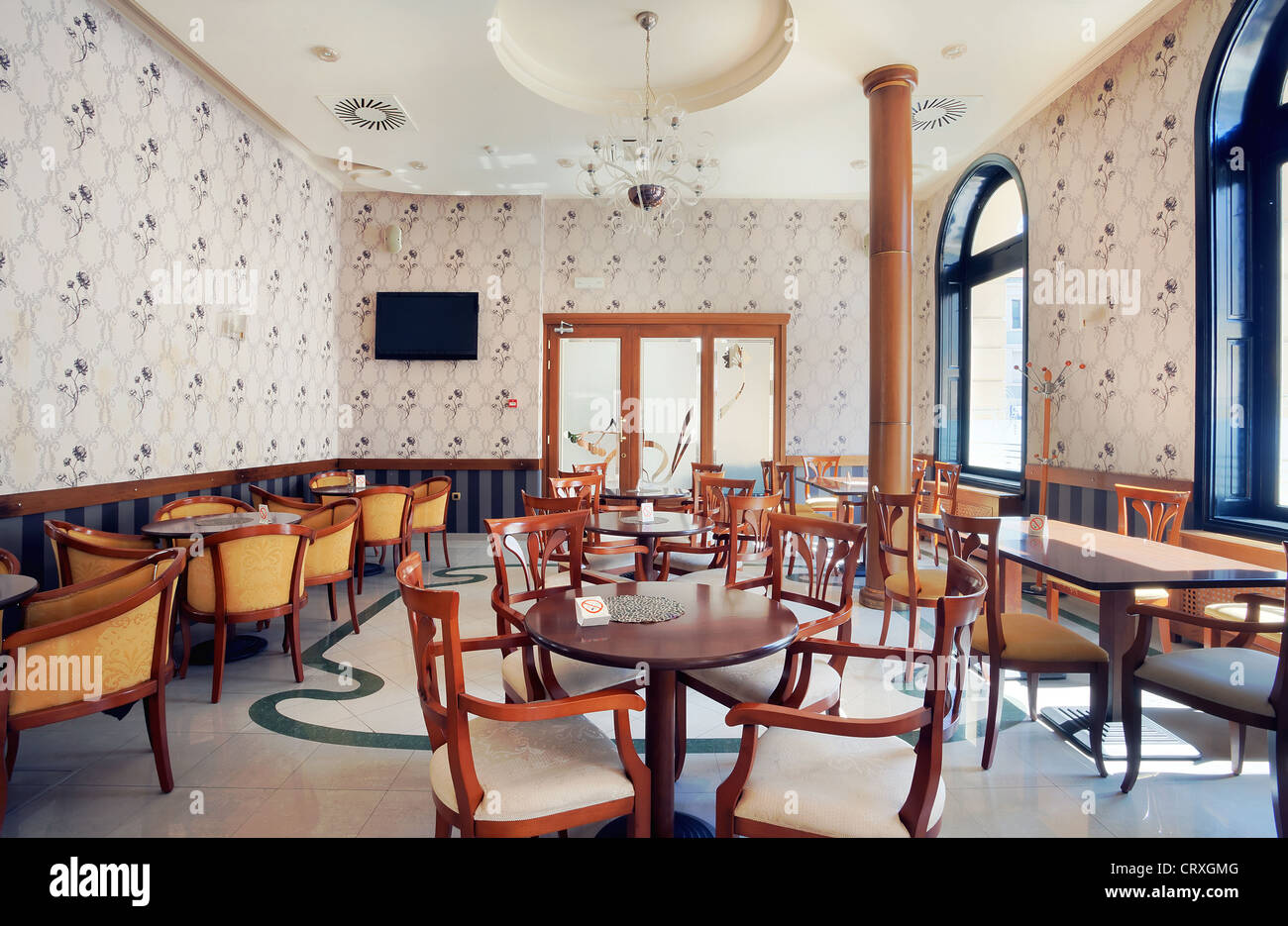 Interior of a restaurant, vintage style, during day Stock Photo - Alamy