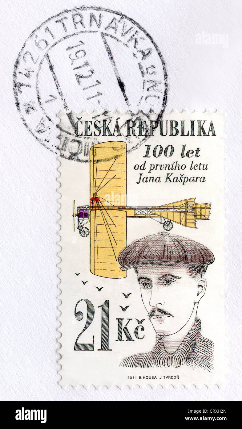 Czech Republic postage stamp - Jan Kašpar - Czech aviator, aircraft ...