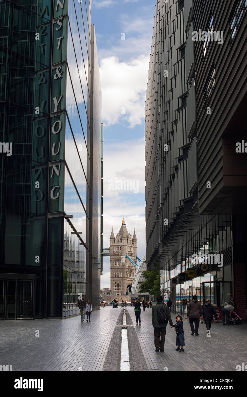 Tower bridge viewed through office buildings. More London Riverside ...