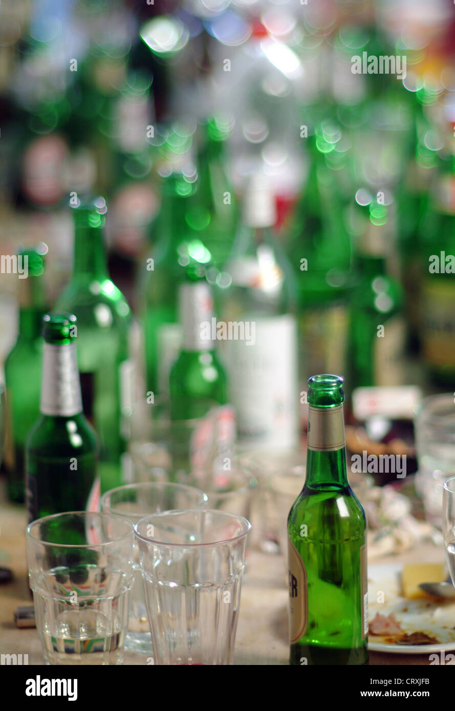 Table full of bottles after party Stock Photo - Alamy