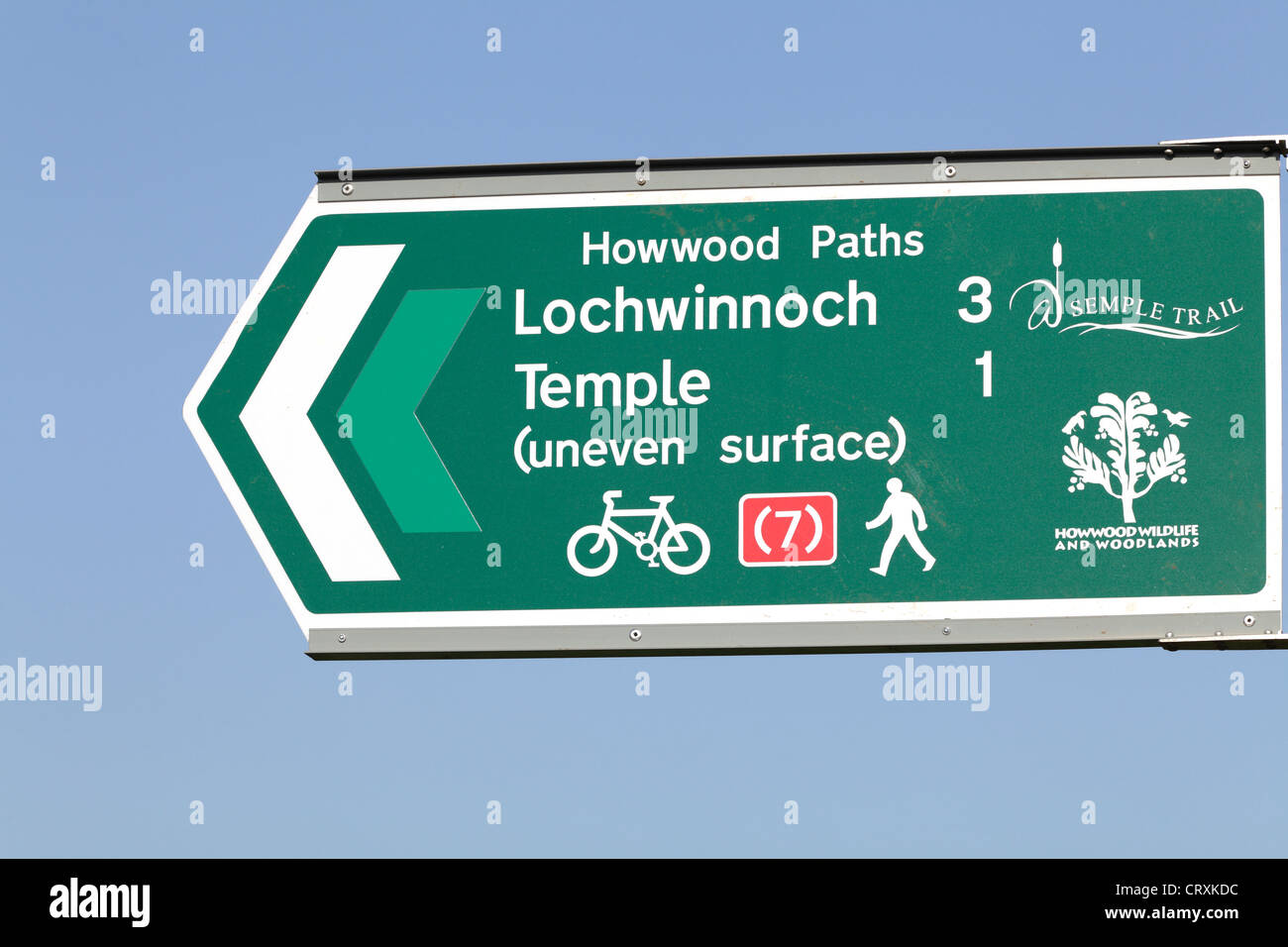 Cycling and walking direction and distance sign to Castle Semple Temple ...