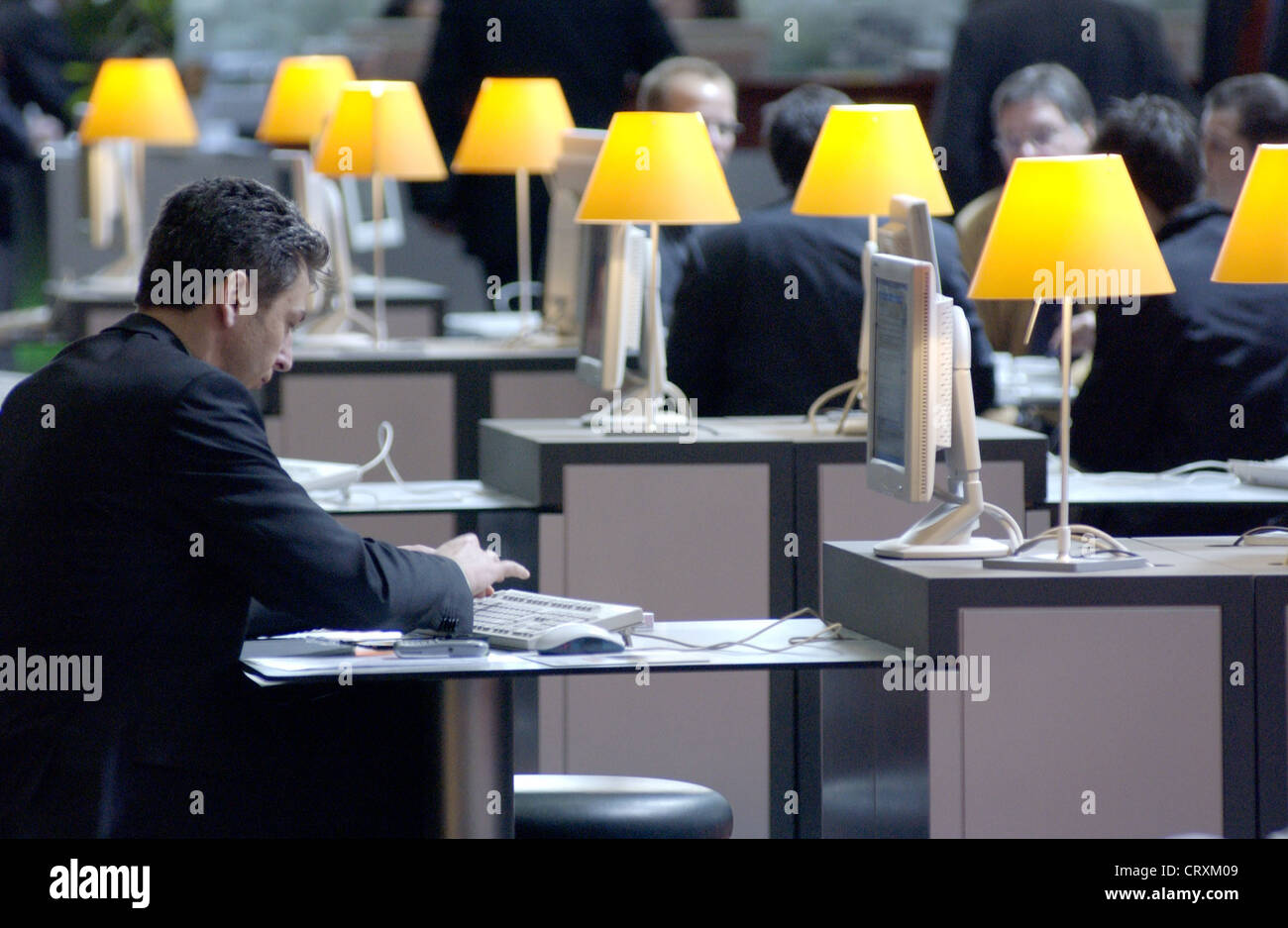 Computer fair workplace Stock Photo - Alamy