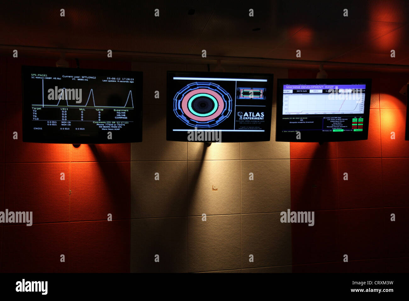 GENEVA, SWITZERLAND - June 2012: Displays showing the current status of ...