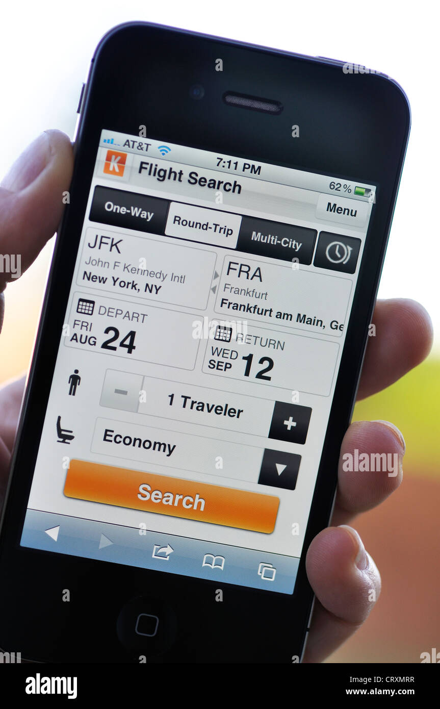 iPhone - flight search Stock Photo - Alamy