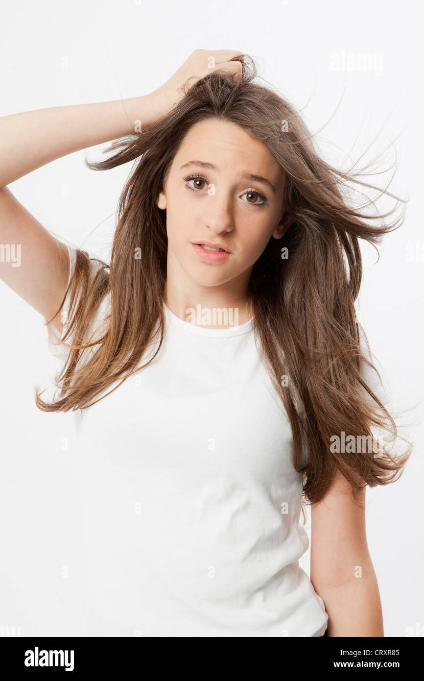 funny expression and gesture of a real young girl Stock Photo - Alamy