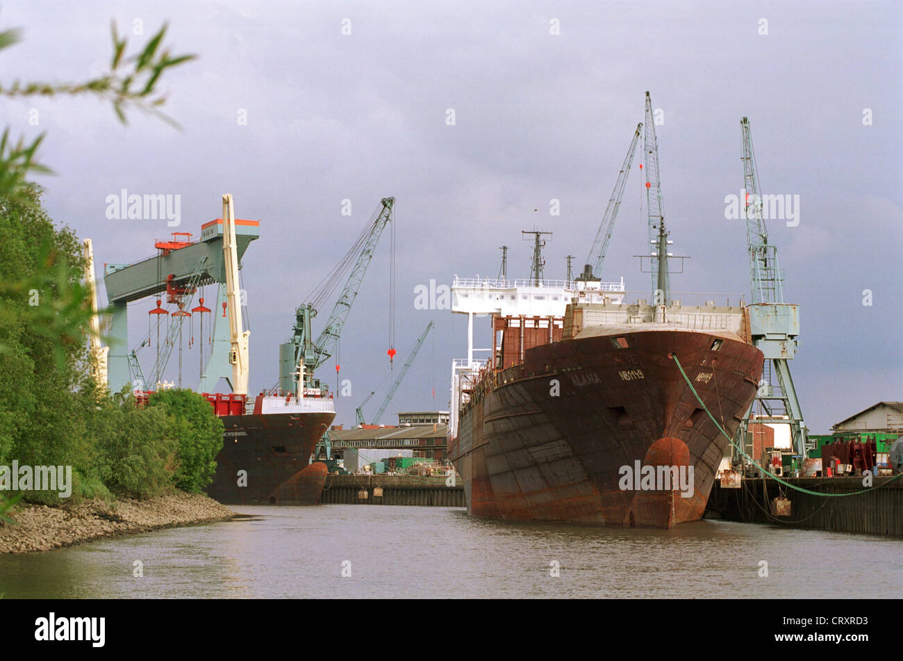 Sietas with ships in Finkenwerder Stock Photo - Alamy