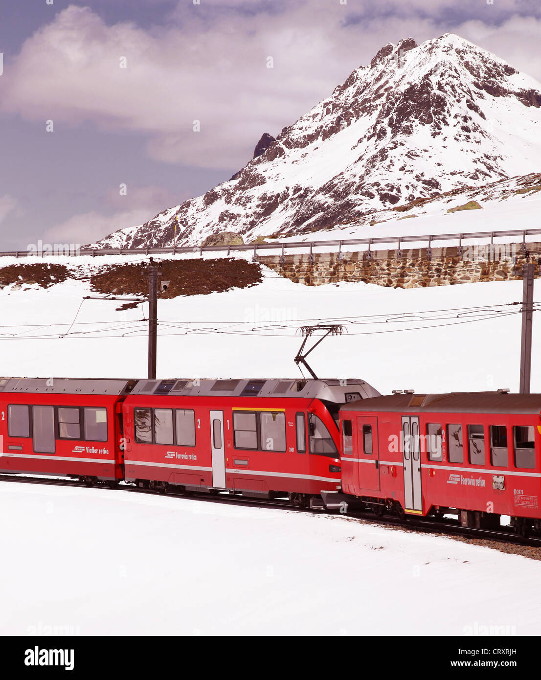 View of the Swiss Alps from the Bernina Express train Stock Photo - Alamy