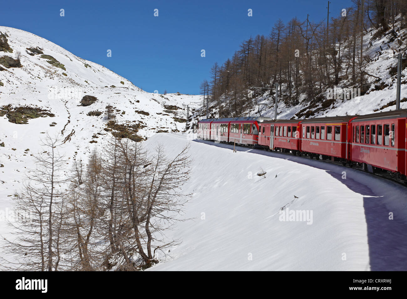 View of the Swiss Alps from the Bernina Express train Stock Photo - Alamy