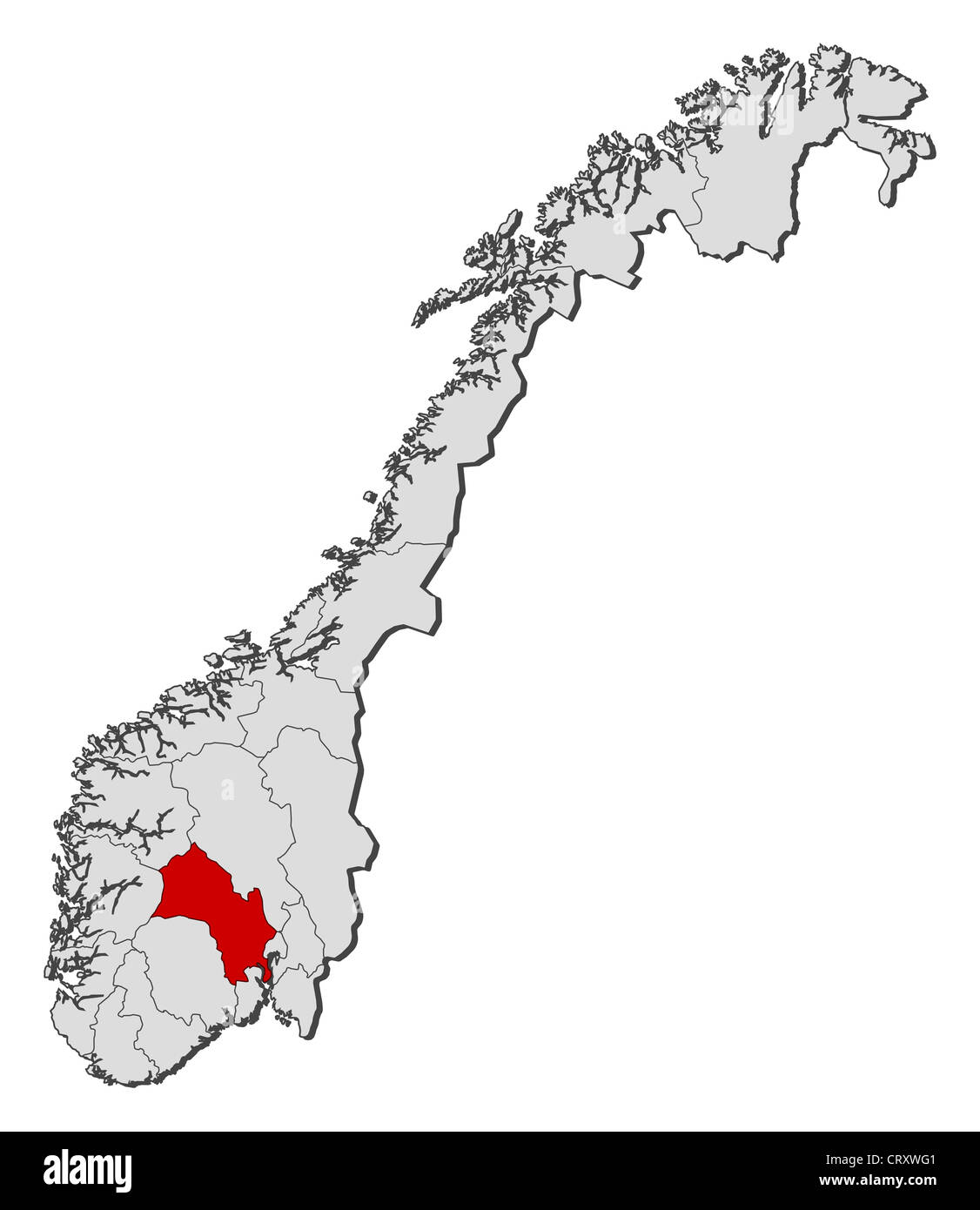 Political map of Norway with the several counties where Buskerud is ...