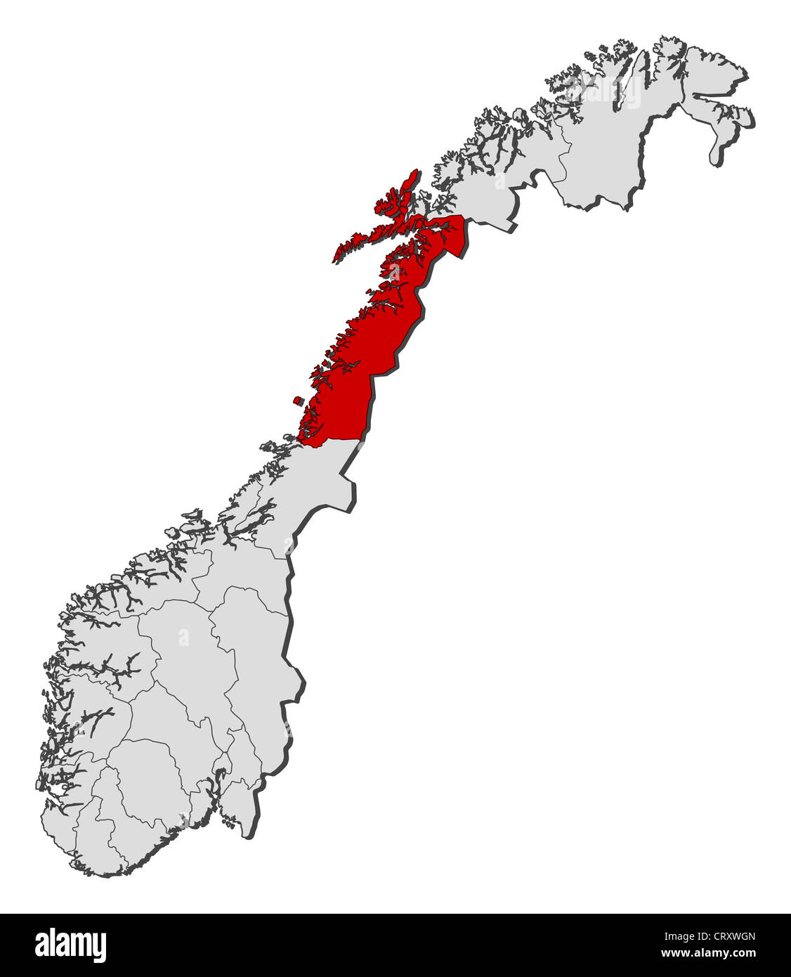 Political map of Norway with the several counties where Nordland is ...