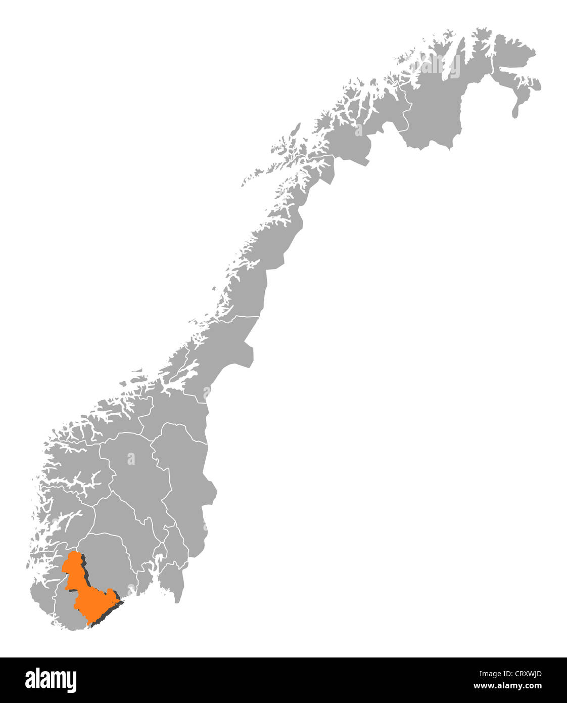 Political map of Norway with the several counties where Aust-Agder is ...