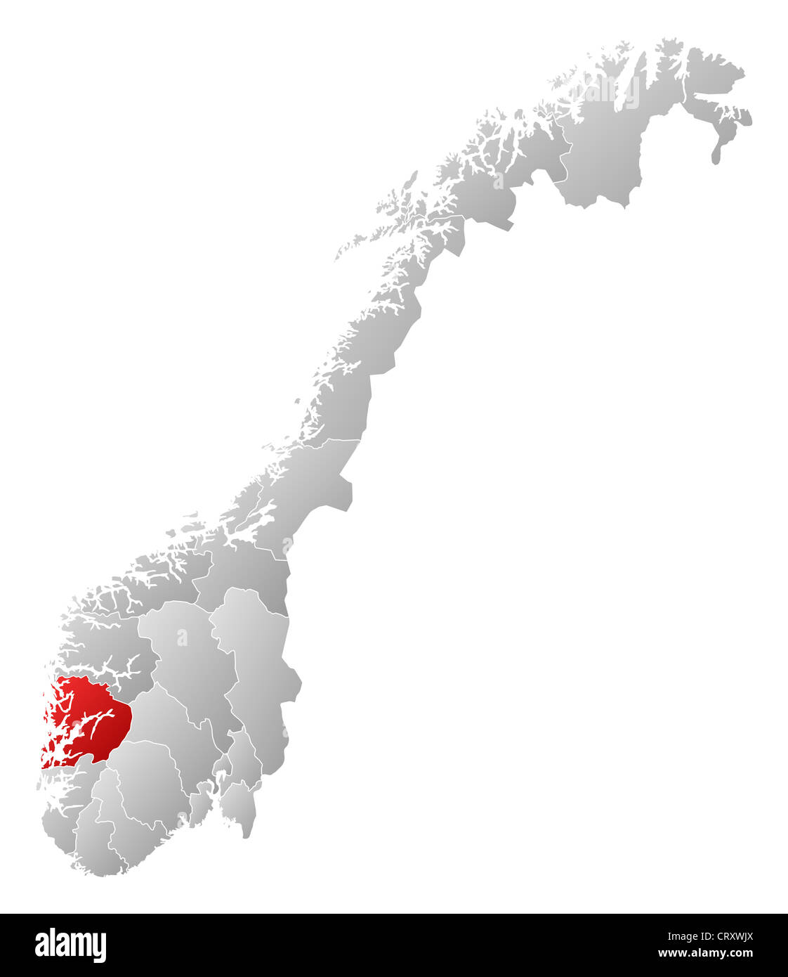 Political map of Norway with the several counties where Hordaland is ...