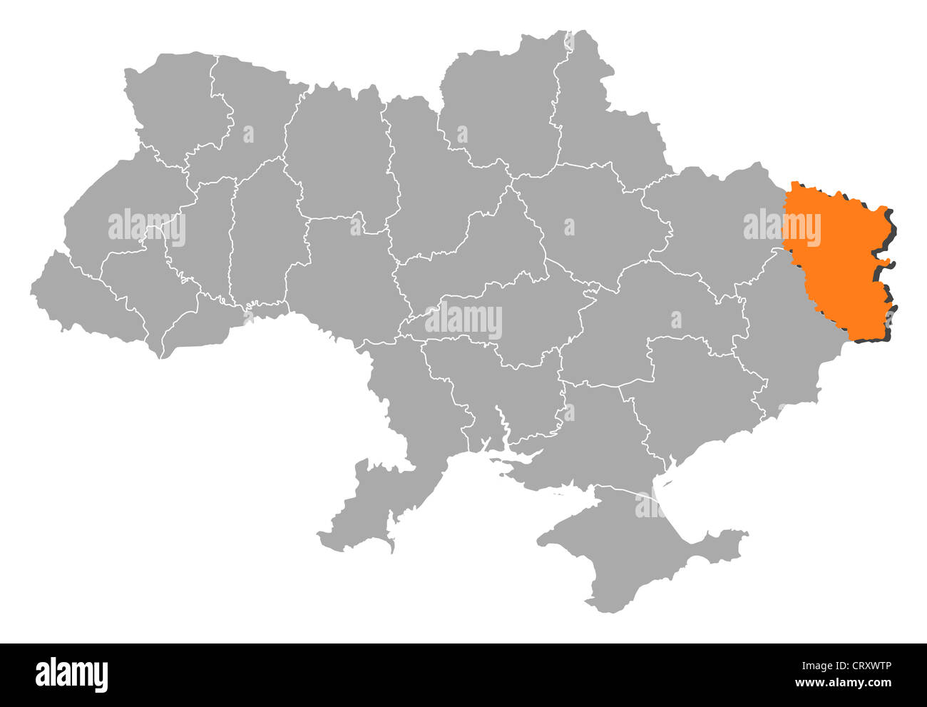 Political map of Ukraine with the several oblasts where Luhansk is ...