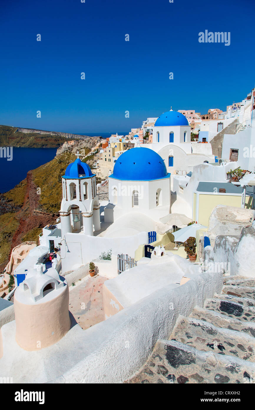 Greece Santorini Oia Blue Dome Orthodox Church Stock Photo - Alamy